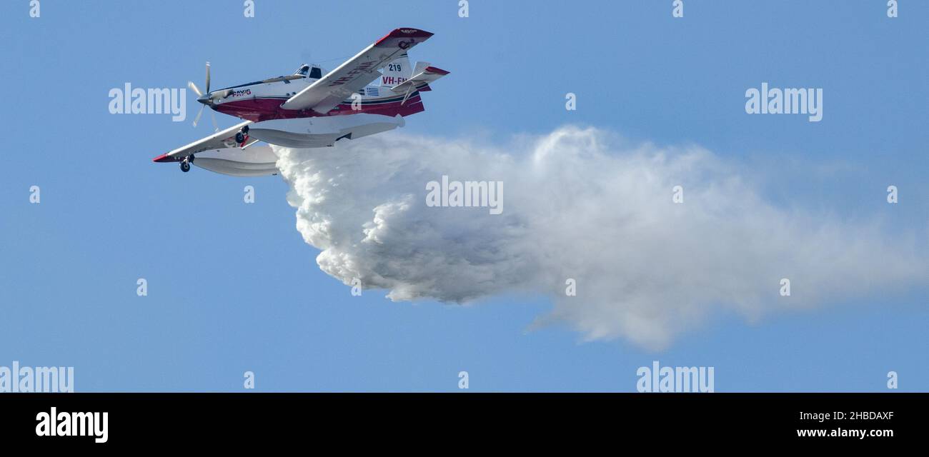 ATHEN, GREECE - Aug 17, 2021: A lonely fire plane steaming in the sky ...
