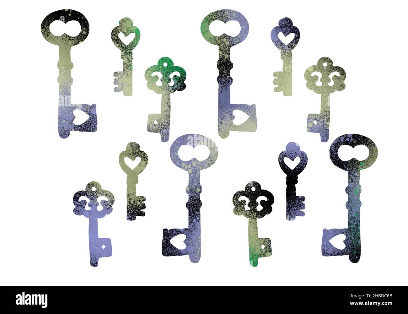 Coloured set with keys for packaging and cards and posters and postcard ...