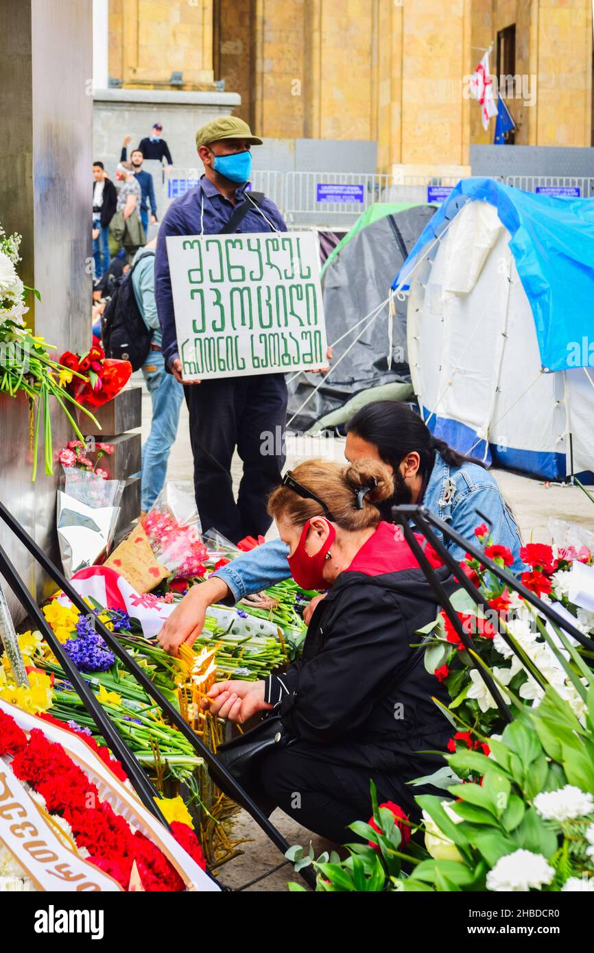 Tbilisi, Georgia - 9th april, 2021: Person express solidarity in ...