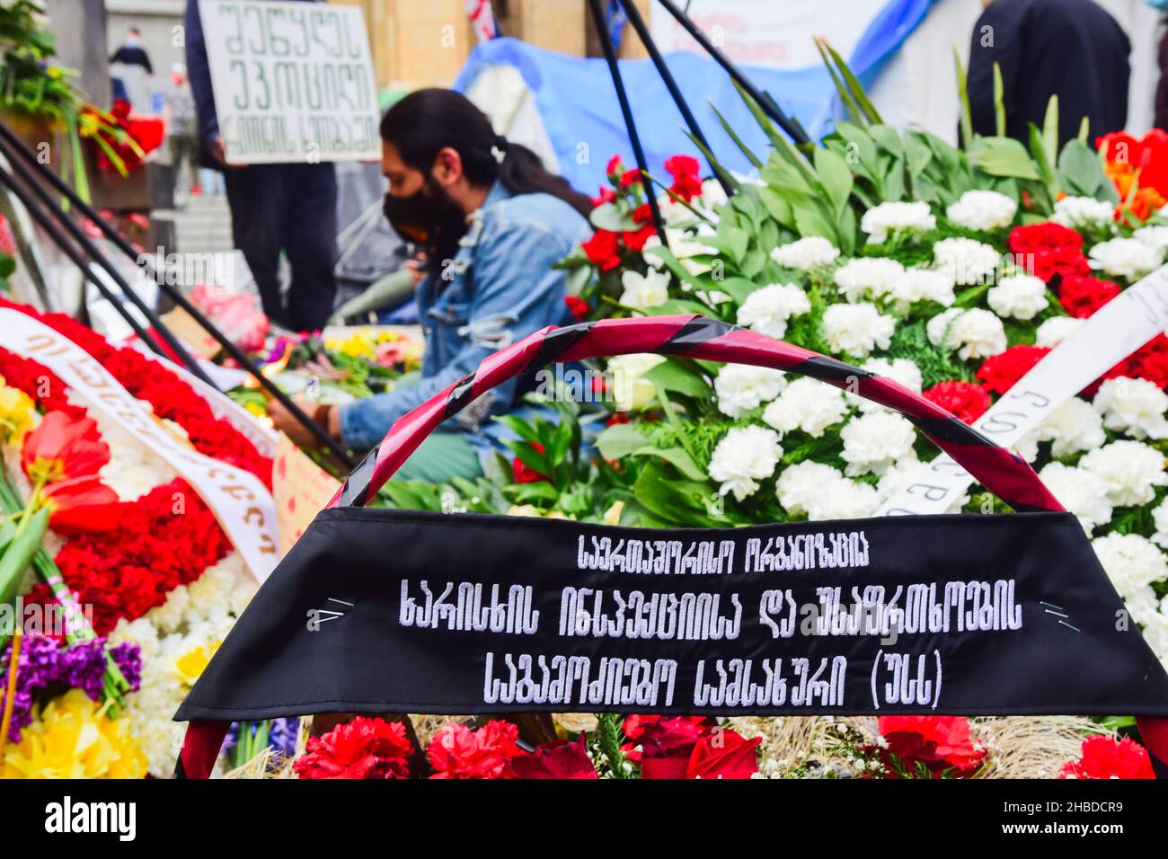 Tbilisi, Georgia - 9th april, 2021: Person express solidarity in ...