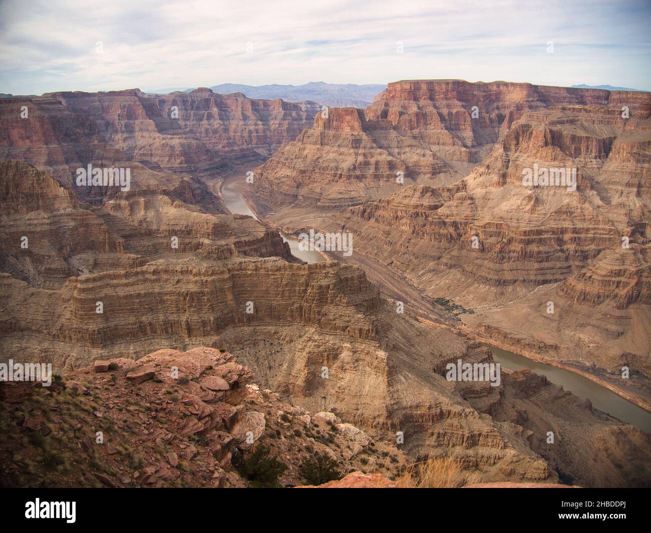 A landscape of the Guano Point at Grand Canyon under a cloudy sky in ...