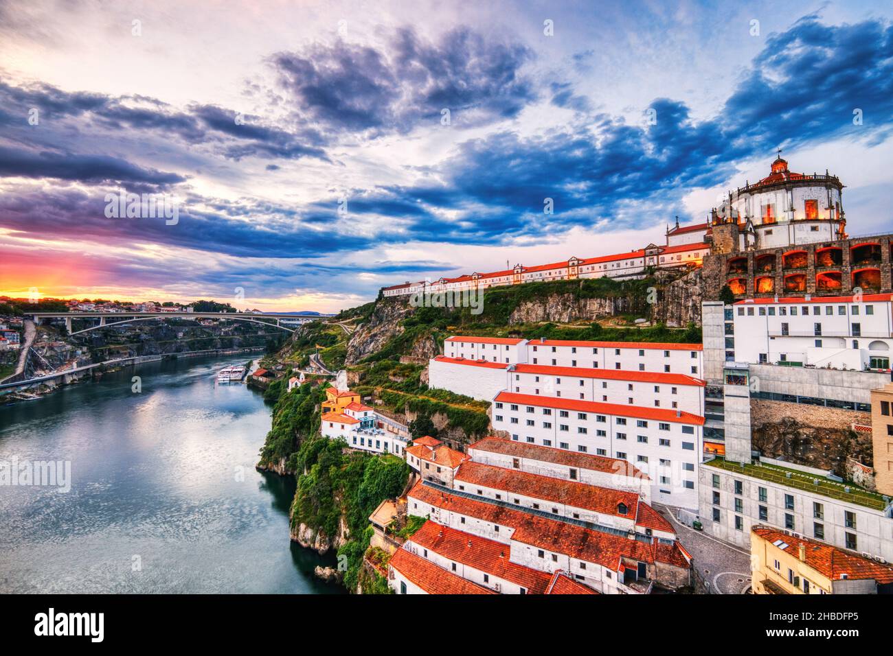 Aerial view of Serra do Pilar Monastery at Sunrise in Porto, Portugal ...