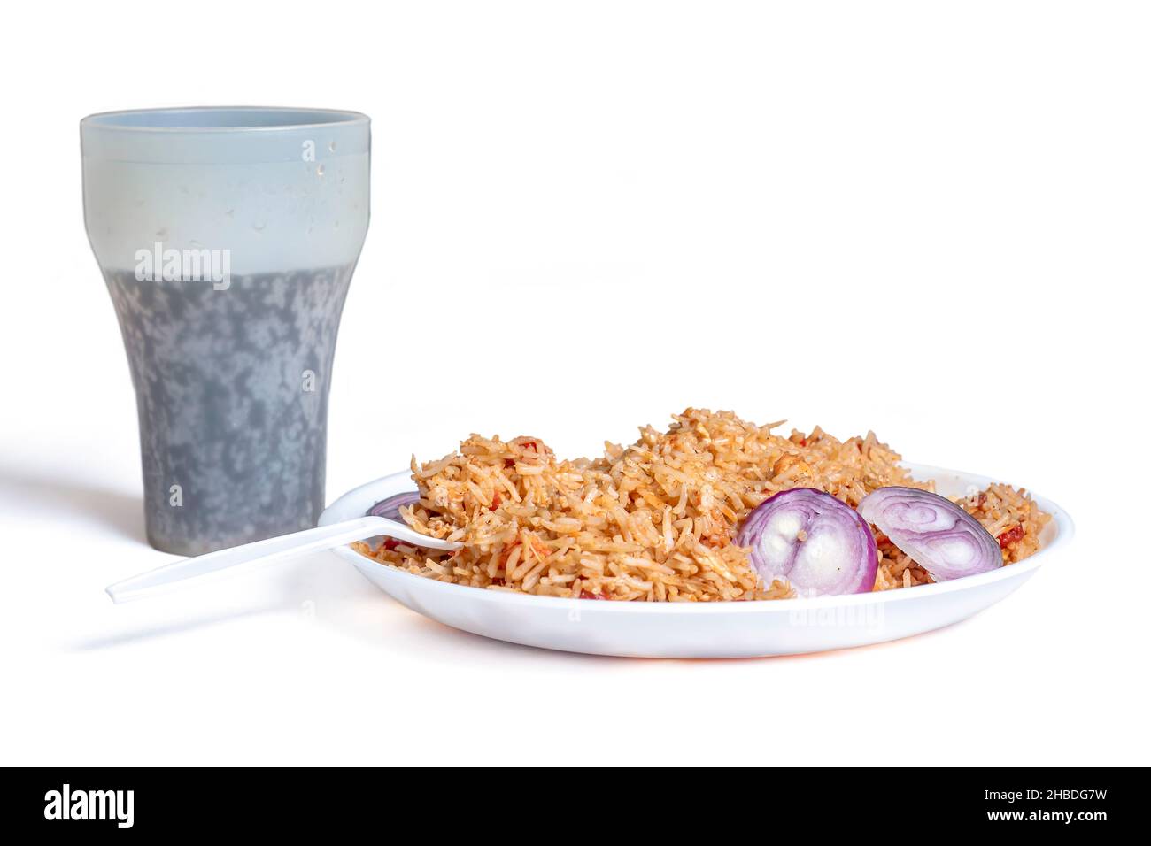 chicken rice and coke or pepsi isolated on a white background Stock ...