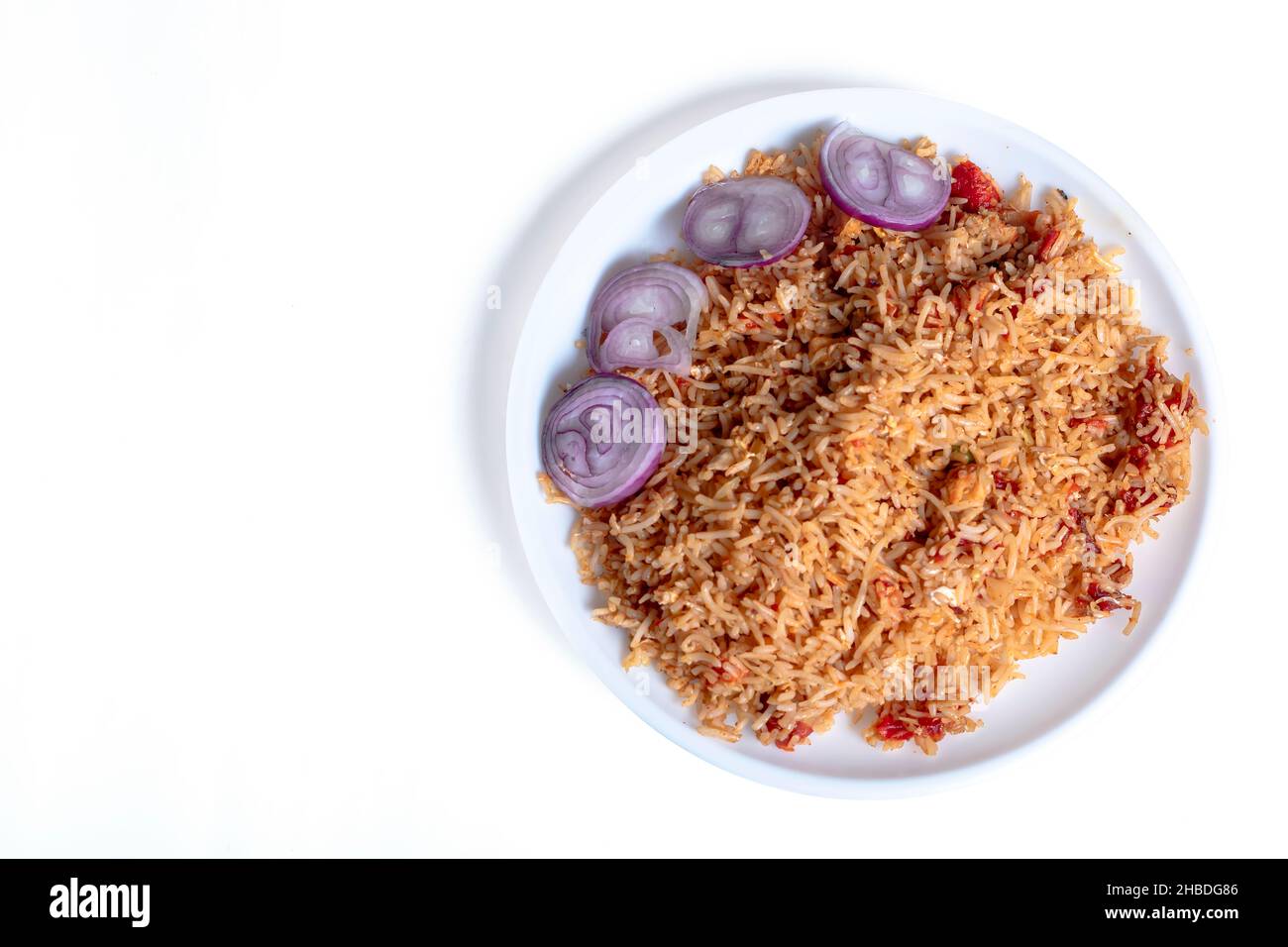 Isolated spicy chicken rice in white plate on white backgrounds Stock ...