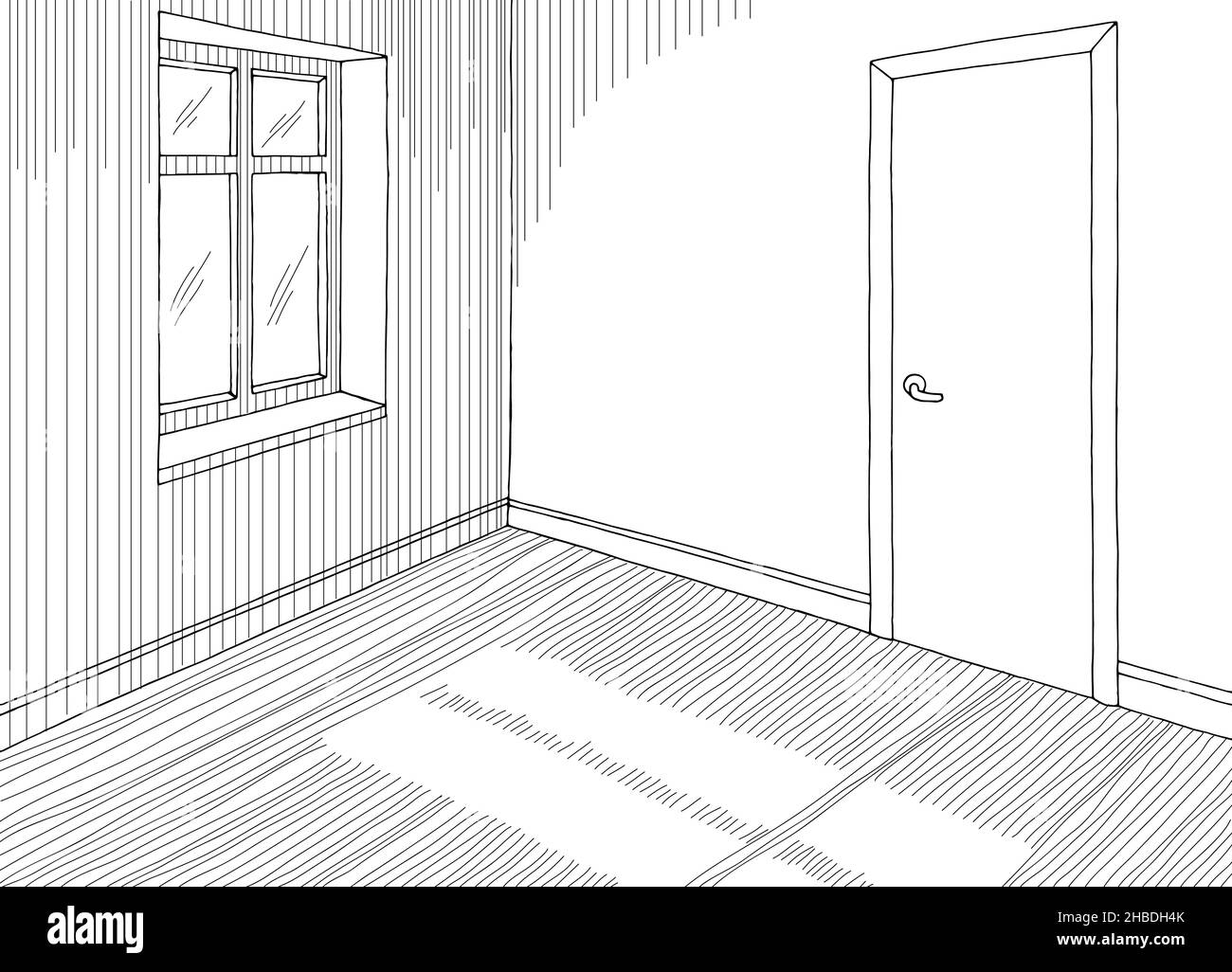 Room graphic black white empty home interior sketch illustration vector ...