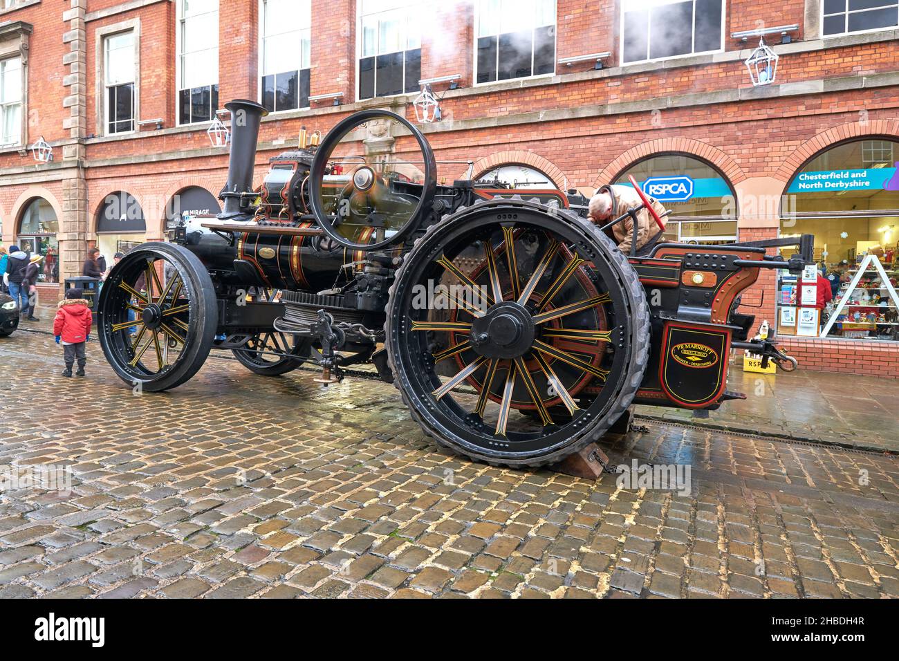 Restored vintage traction engine on display in a town center Stock ...