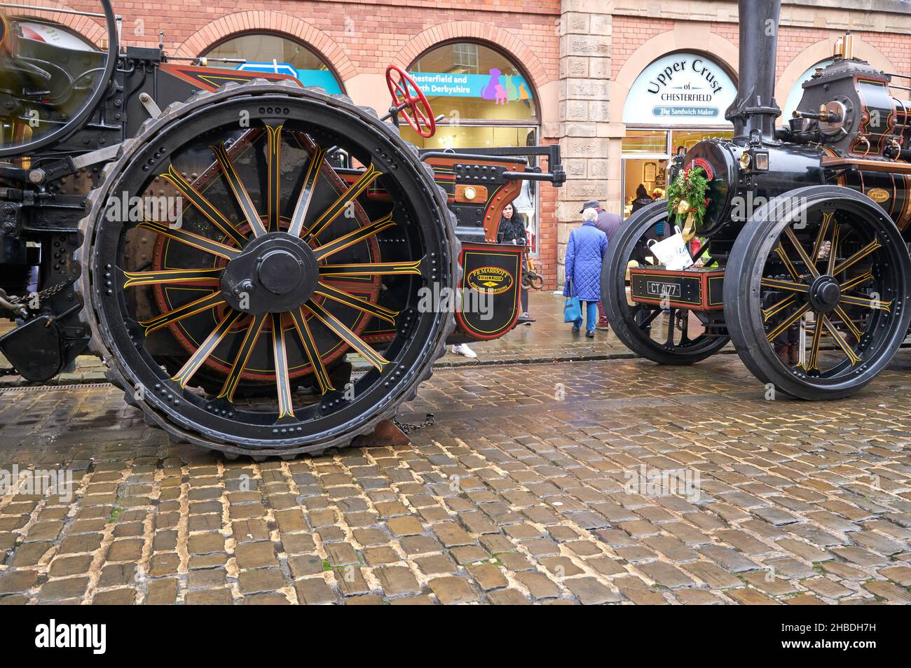 Restored vintage traction engine on display in a town center Stock ...