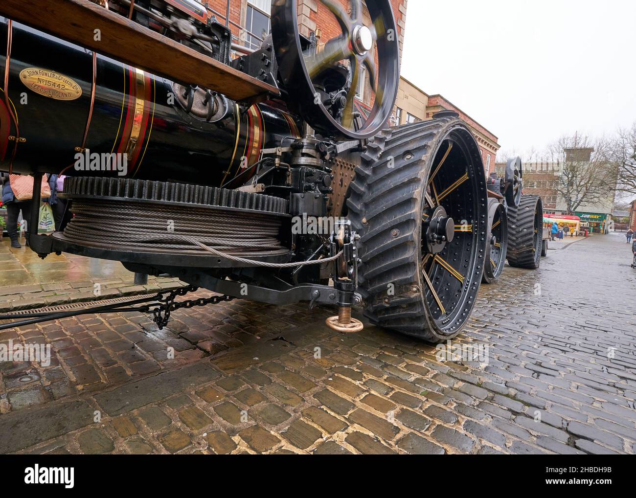 Restored vintage traction engine on display in a town center Stock ...