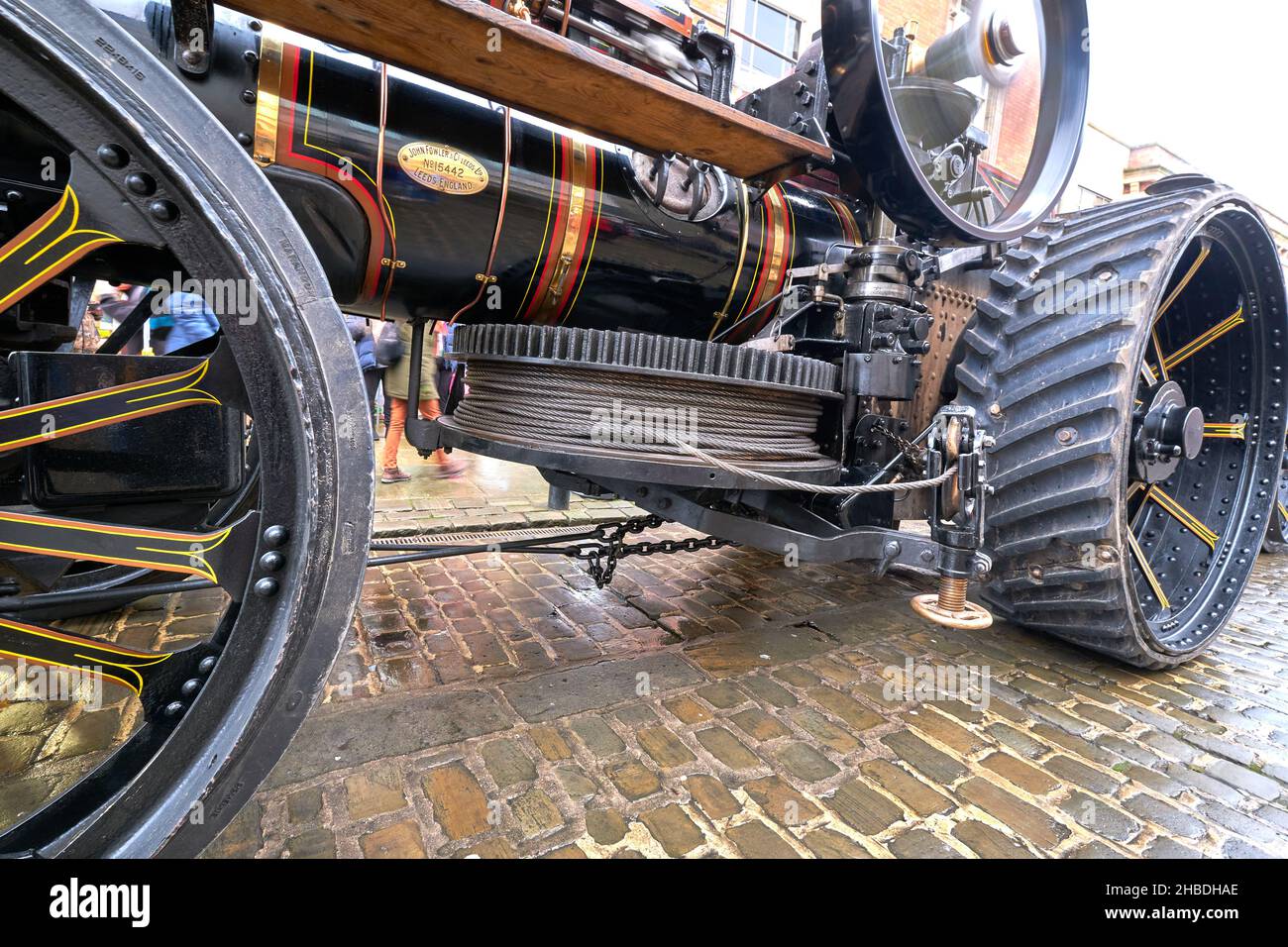 Restored vintage traction engine on display in a town center Stock ...