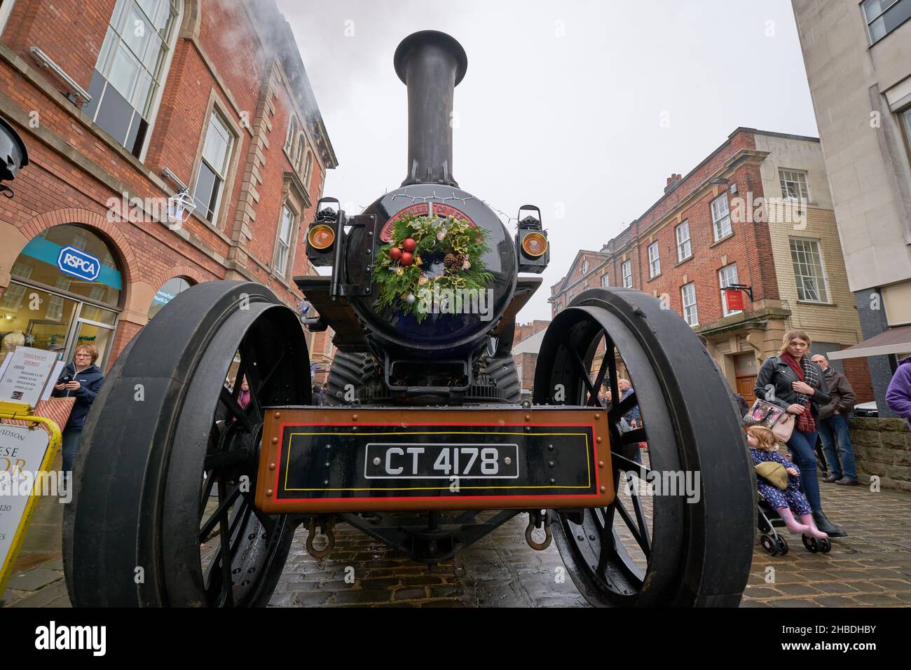 Restored vintage traction engine on display in a town center Stock ...