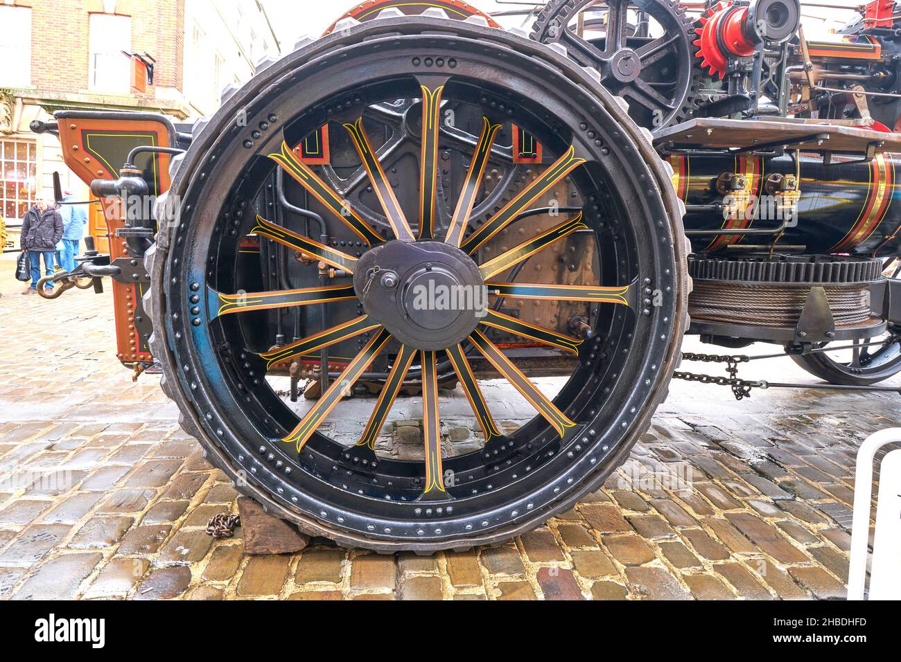 Restored vintage traction engine on display in a town center Stock ...