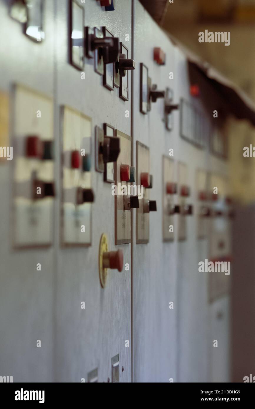 The control board with buttons and gauges Stock Photo - Alamy