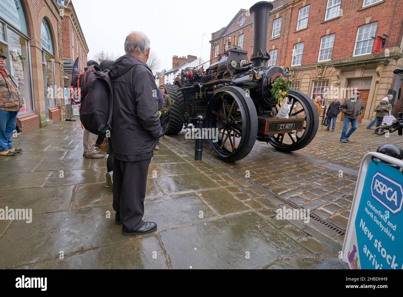 Restored vintage traction engine on display in a town center Stock ...