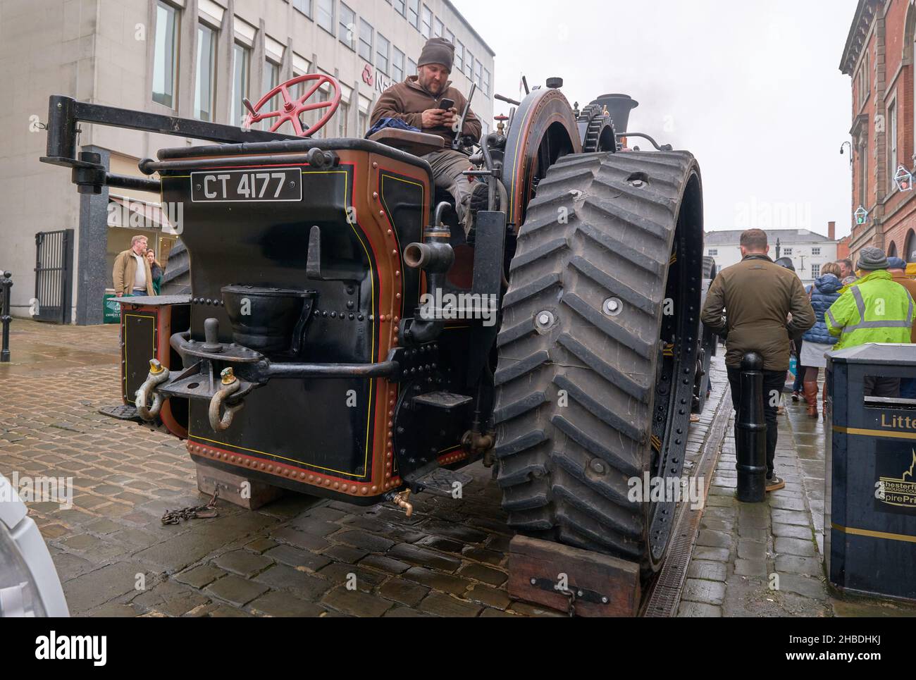Restored vintage traction engine on display in a town center Stock ...