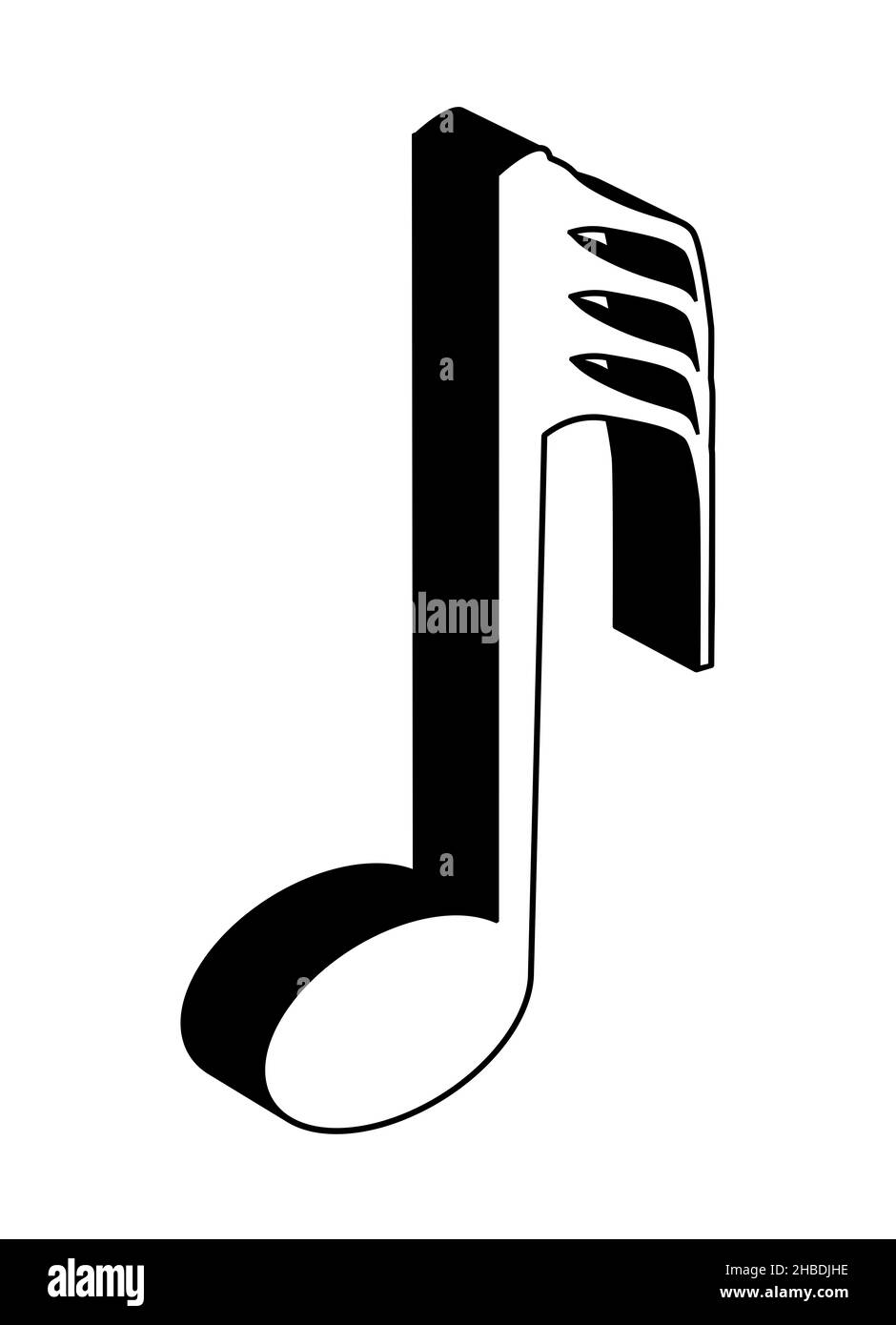 A simple musical note in 3D silhouette set on a white background Stock ...
