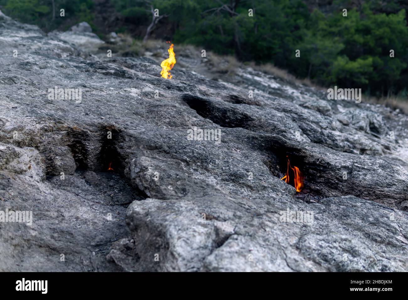 constantly burning fire at the place of a natural gas emission on Mount ...