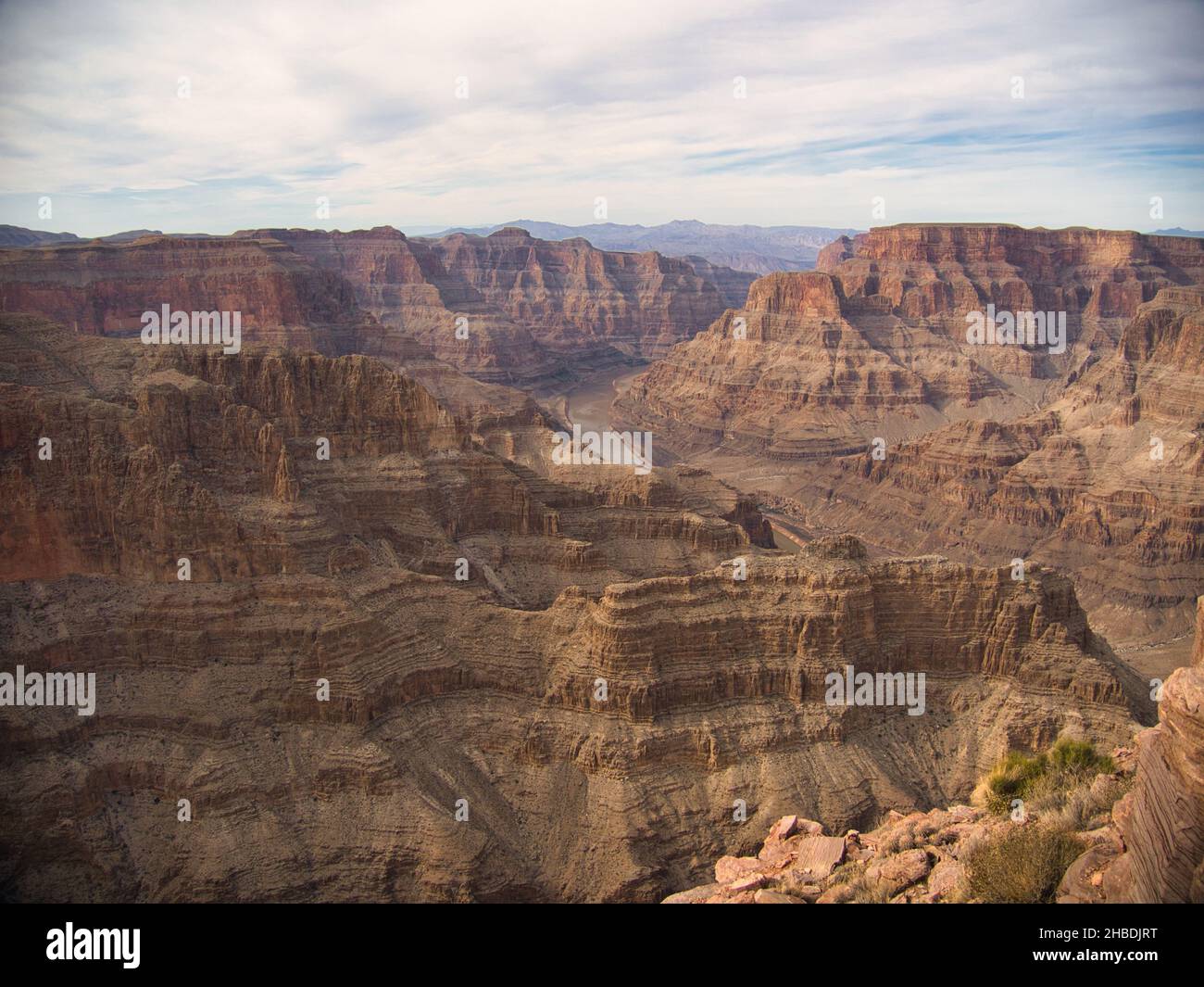A landscape of the Guano Point at Grand Canyon under a cloudy sky in ...
