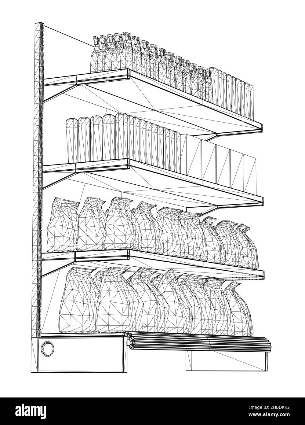 Shop rack wireframe with items from black lines isolated on white ...