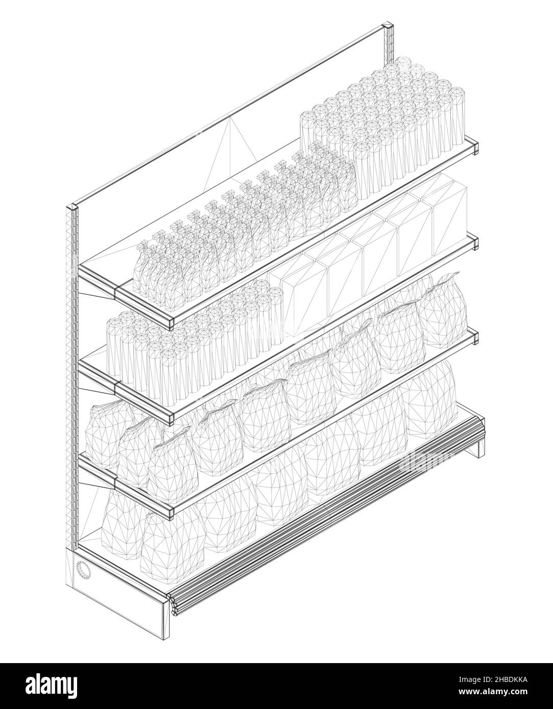 Shop rack wireframe with items from black lines isolated on white ...