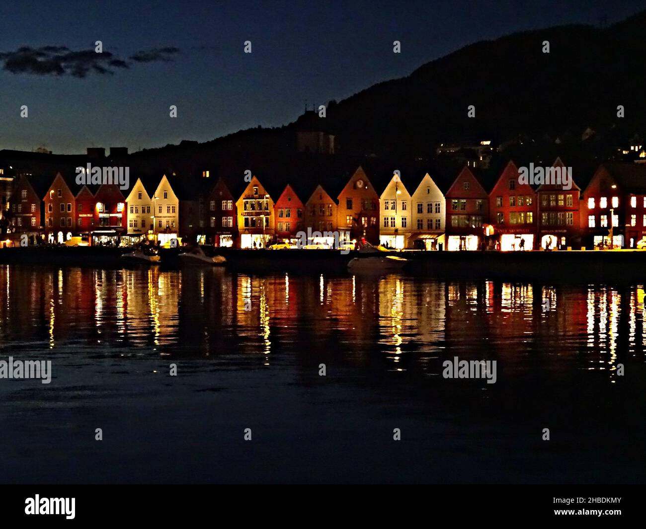 The city of Bergen illuminated at night in Norway Stock Photo - Alamy