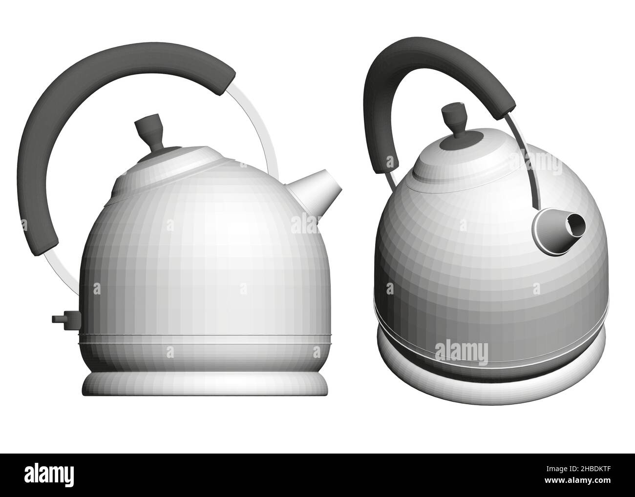 Set with white teapots isolated on a white background. Side view ...