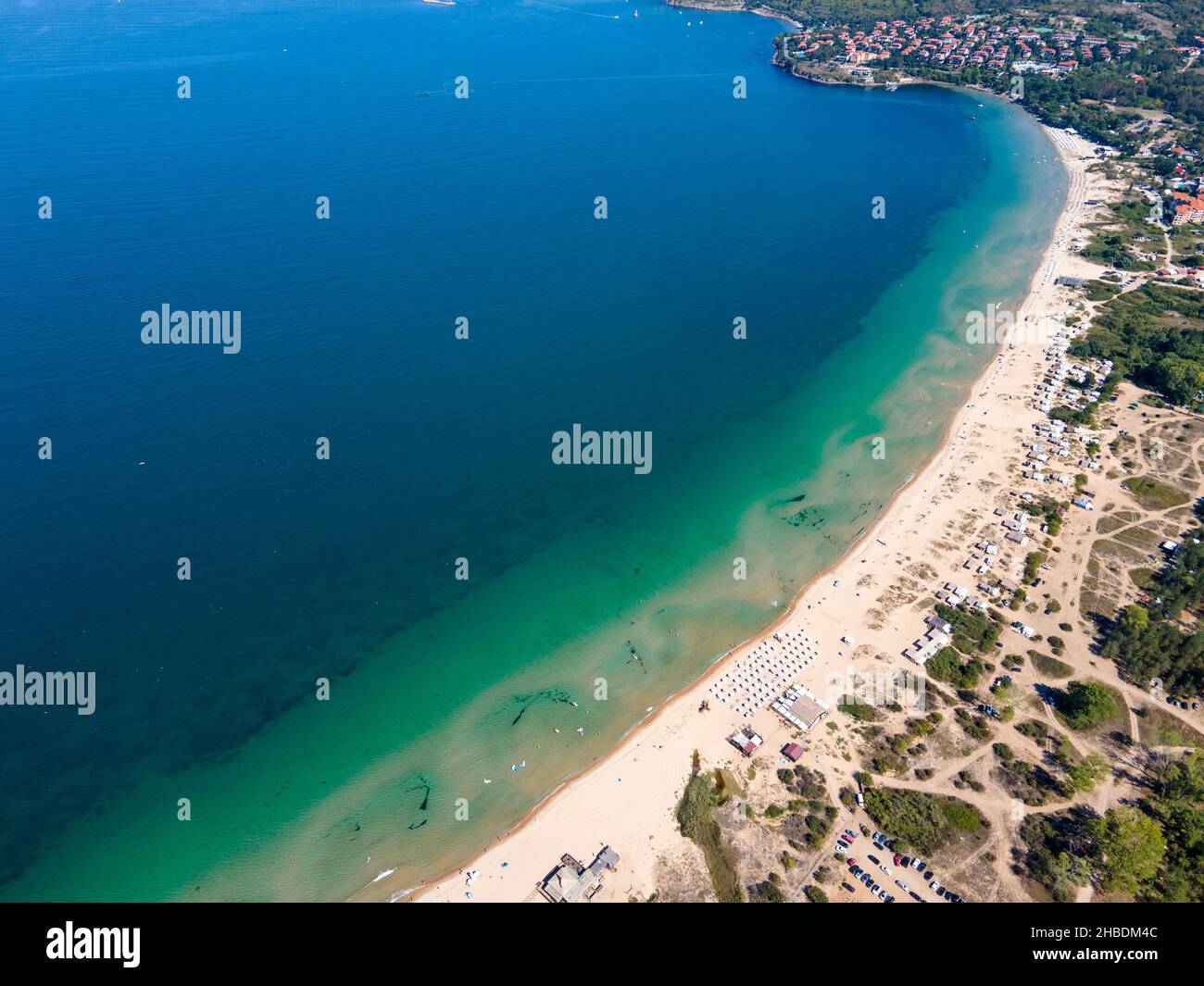 Aerial view of Gradina (Garden) Beach near town of Sozopol, Burgas ...