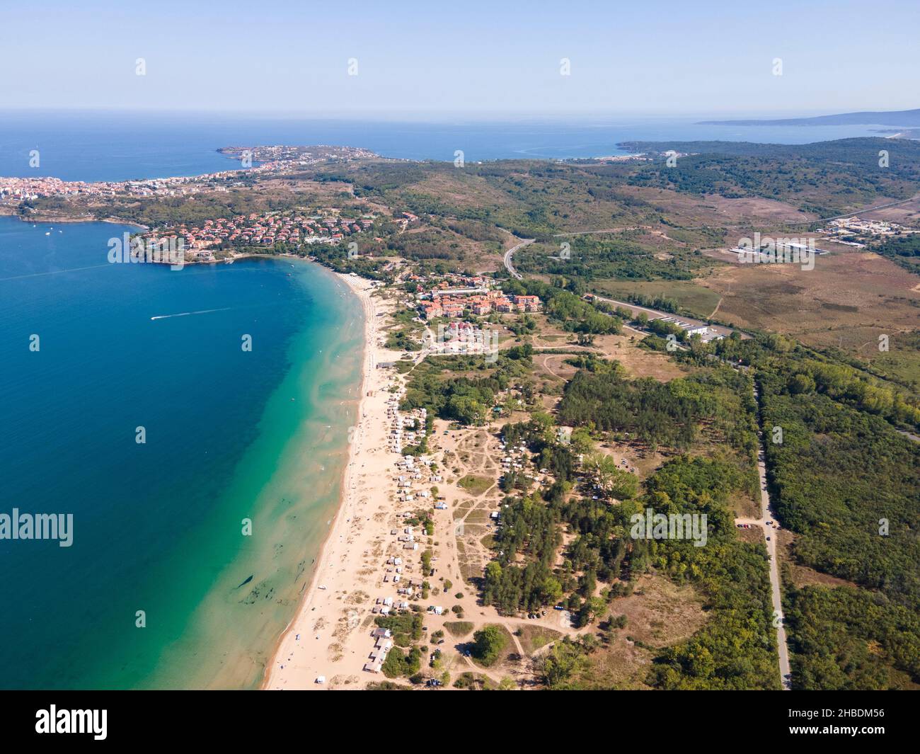 Aerial view of Gradina (Garden) Beach near town of Sozopol, Burgas ...