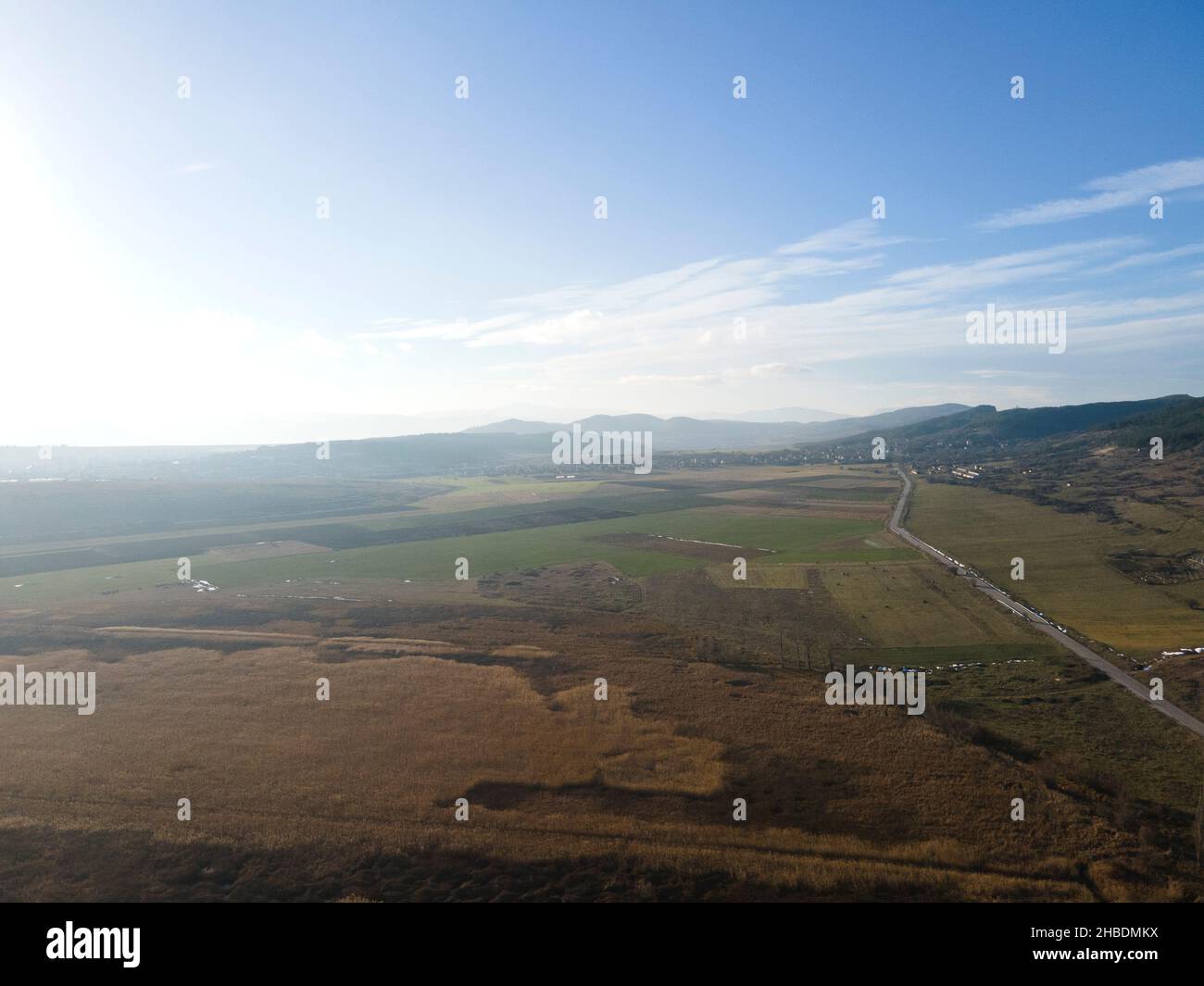 Aerial Autumn view of Dragoman marsh, Sofia region, Bulgaria Stock ...