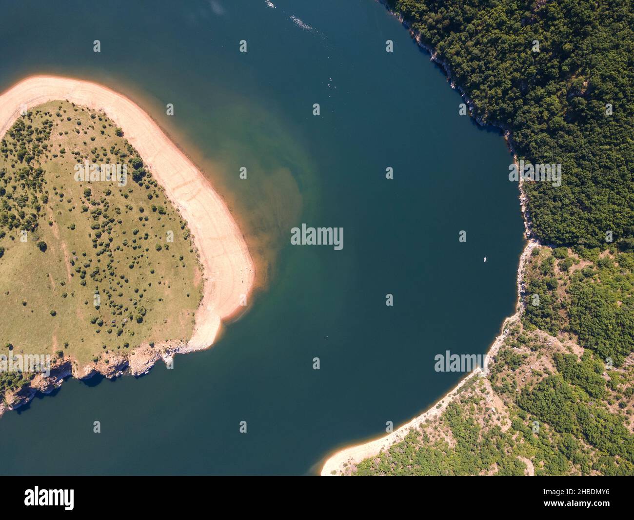 Amazing Aerial view of Arda River meander at Kardzhali Reservoir ...