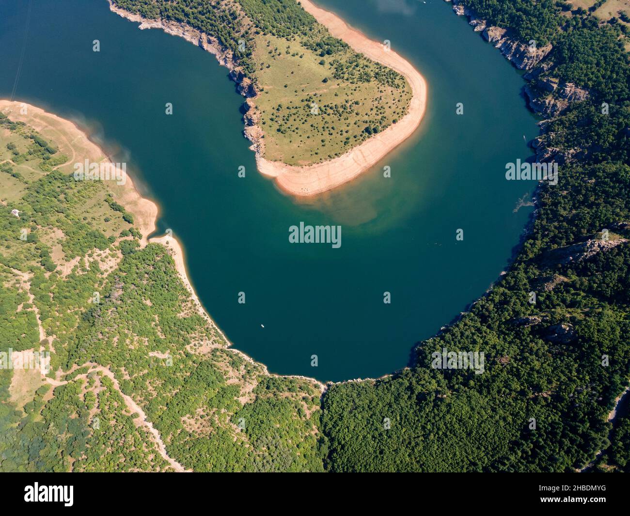 Amazing Aerial view of Arda River meander at Kardzhali Reservoir ...