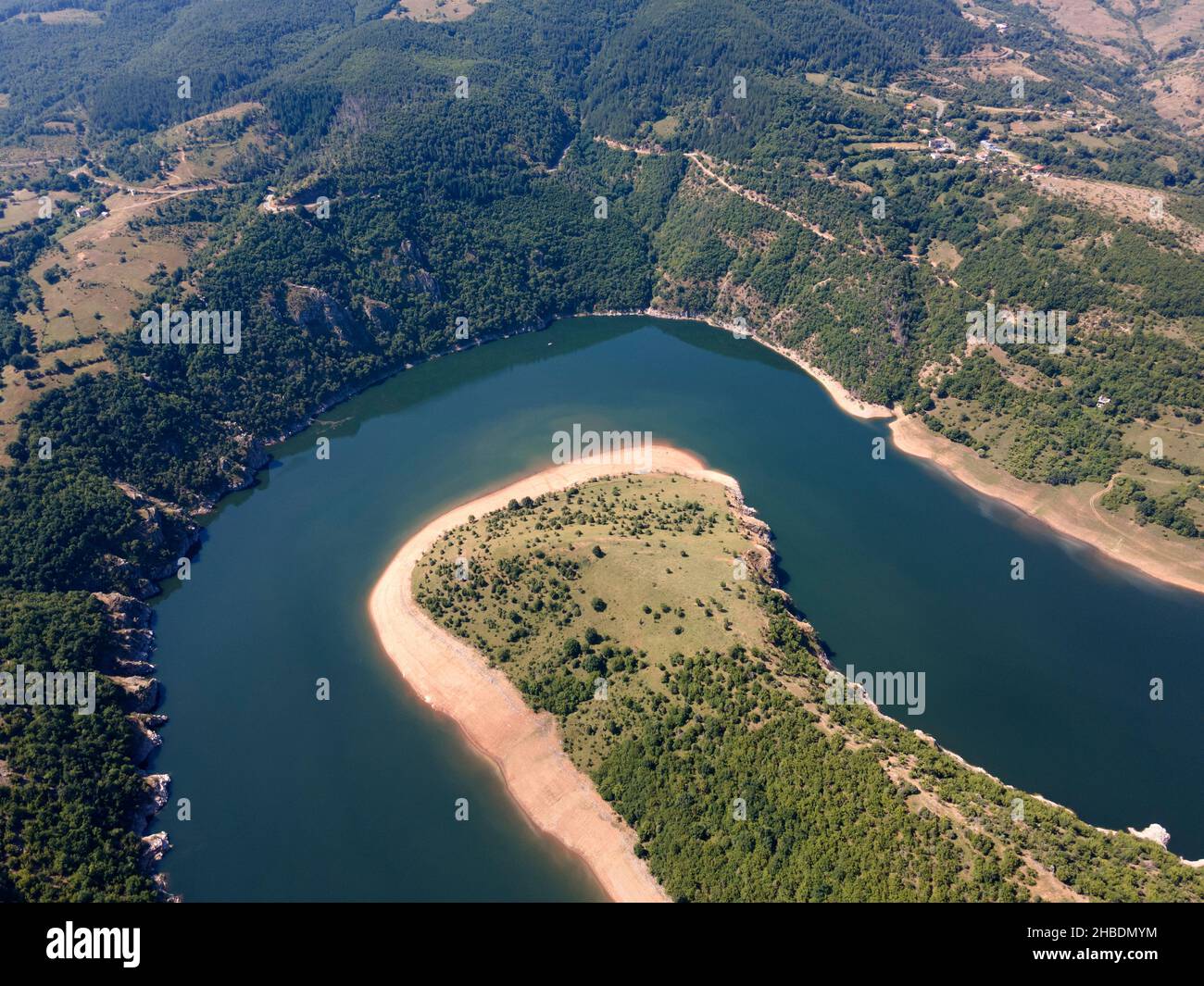 Amazing Aerial view of Arda River meander at Kardzhali Reservoir ...