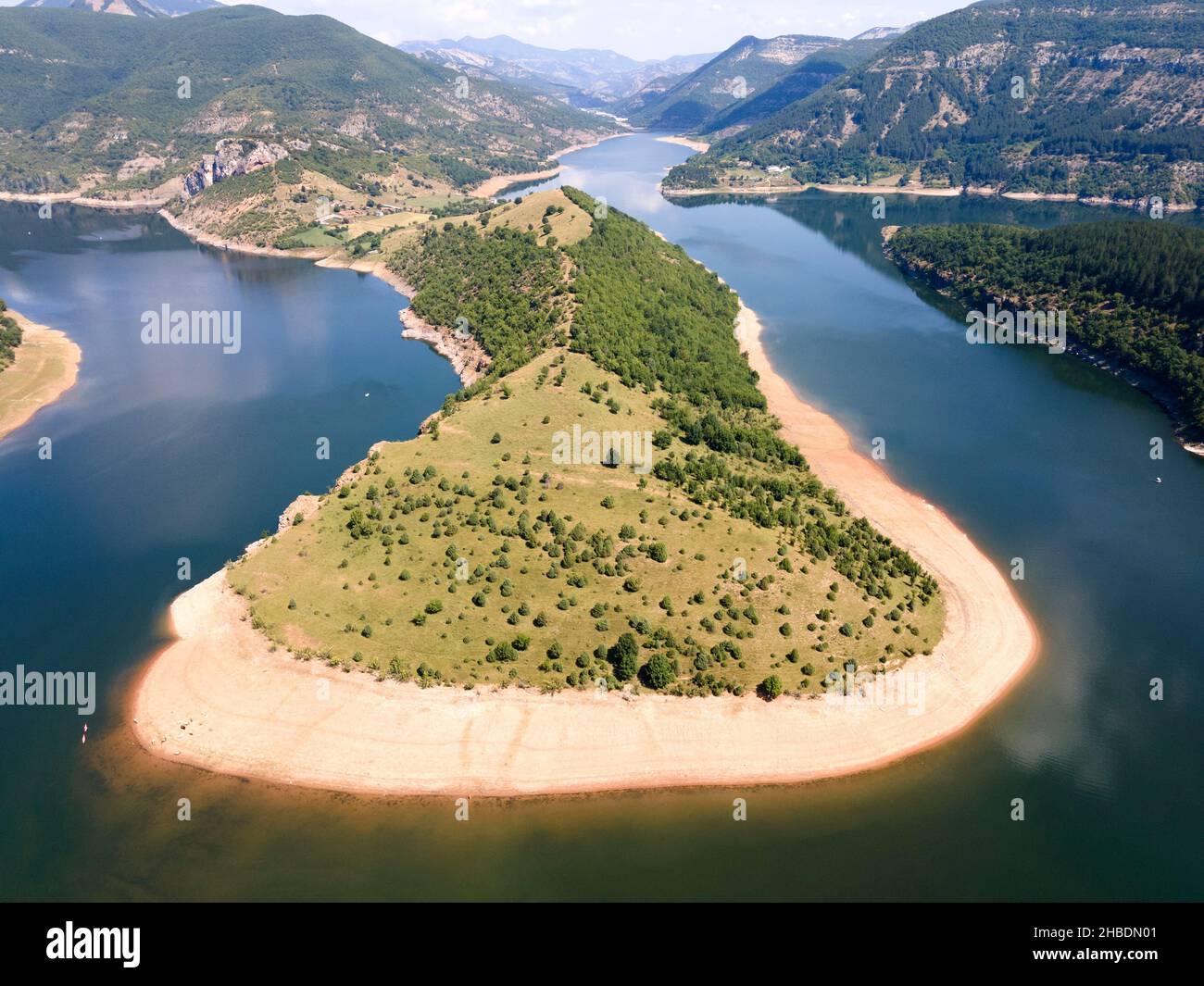 Amazing Aerial view of Arda River meander at Kardzhali Reservoir ...