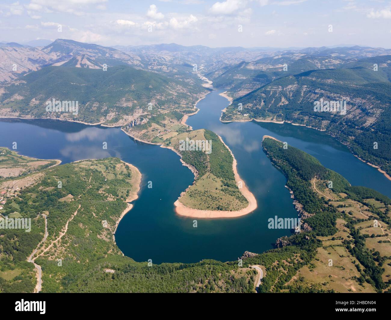 Amazing Aerial view of Arda River meander at Kardzhali Reservoir ...