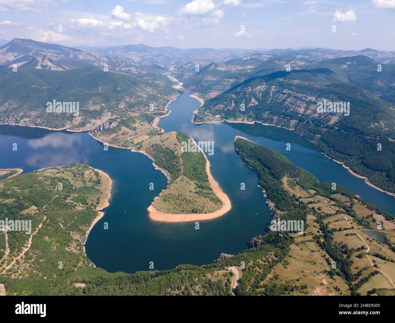 Amazing Aerial view of Arda River meander at Kardzhali Reservoir ...