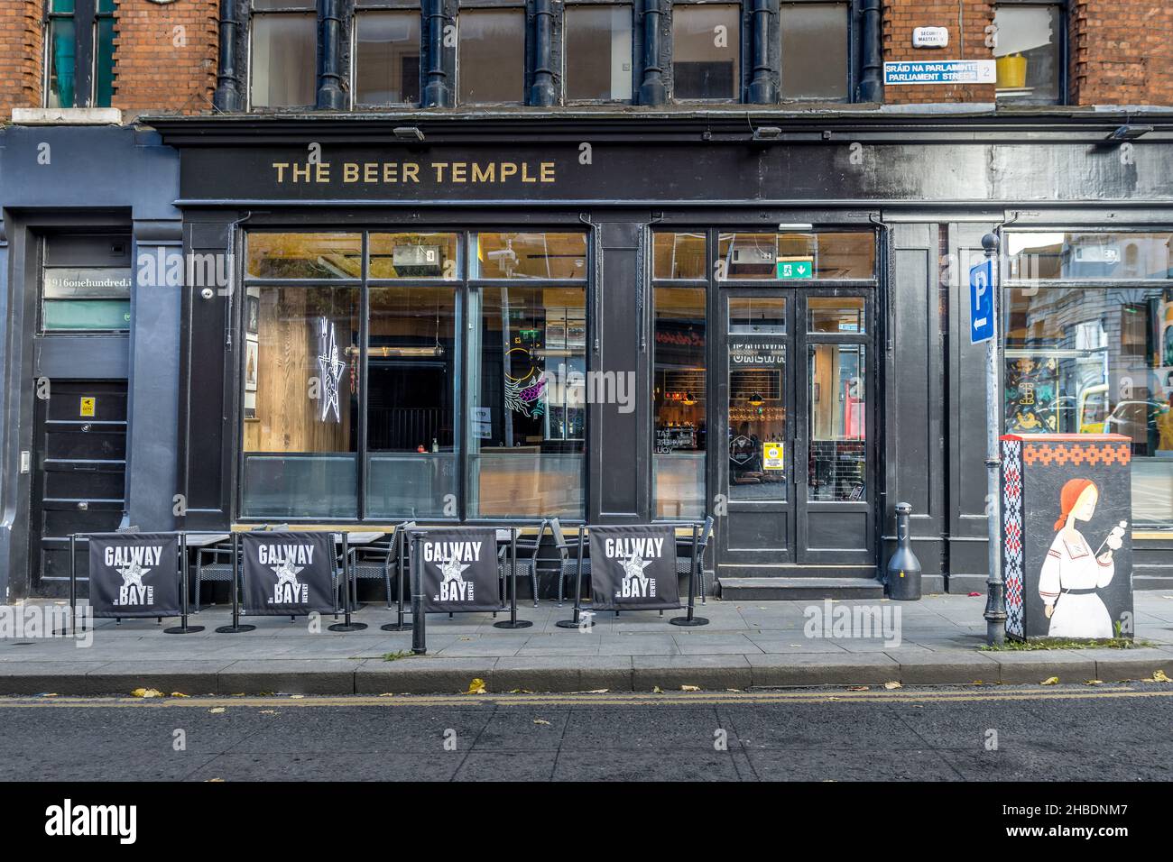 DUBLIN, IRELAND - Nov 03, 2021: A pub named The Beer Temple with black ...