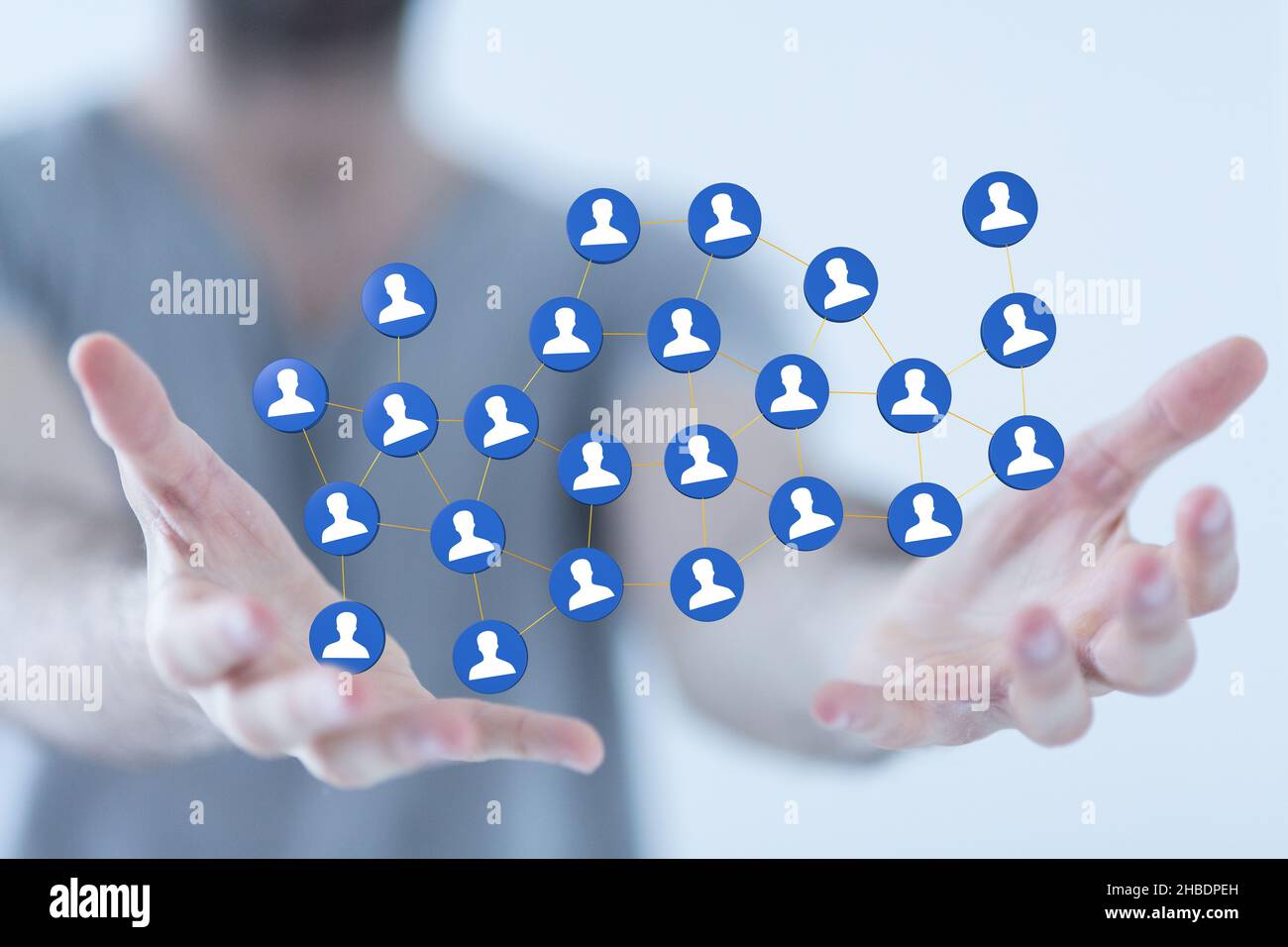 A 3D rendering of human figure icons connected with communication lines ...