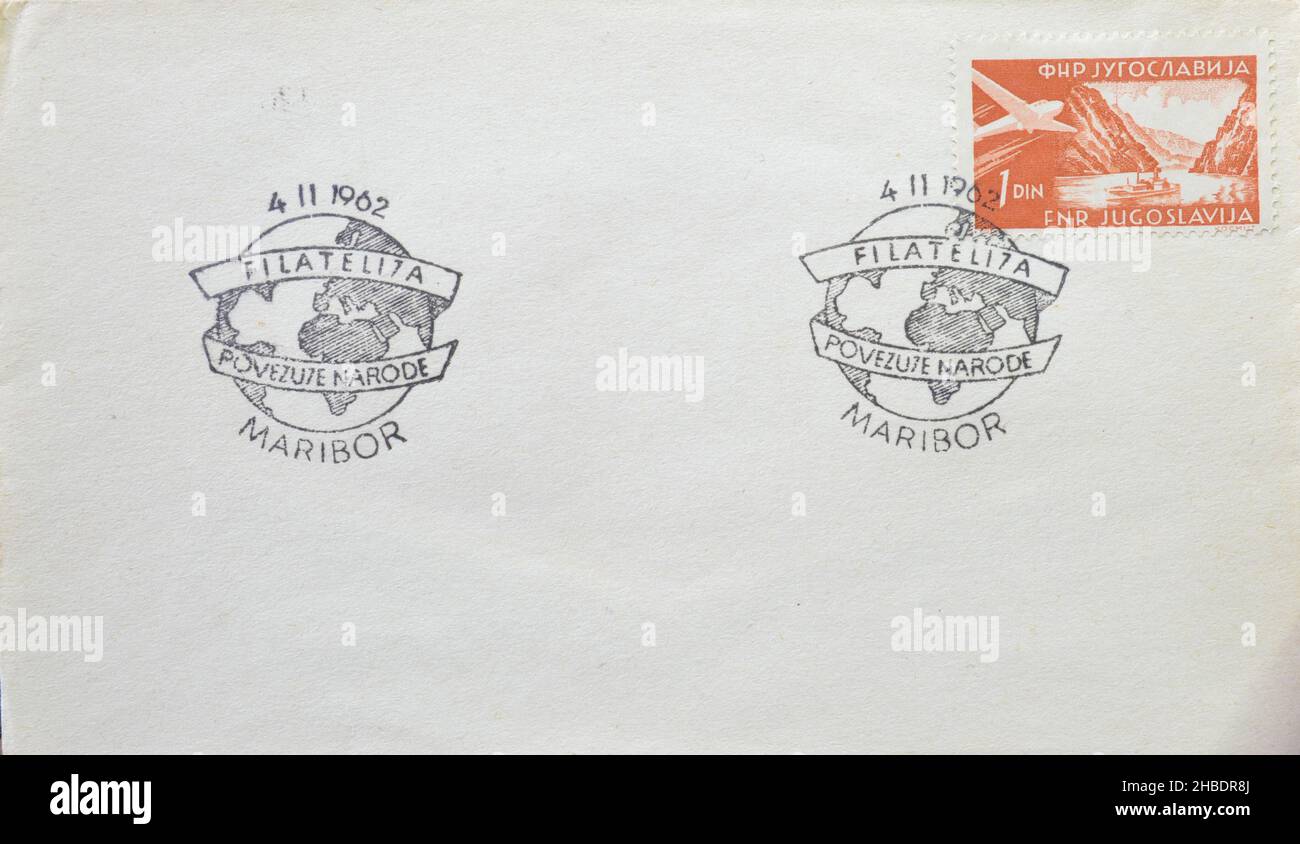 Letter with cancelled stamp printed by Yugoslavia, that shows Danube ...