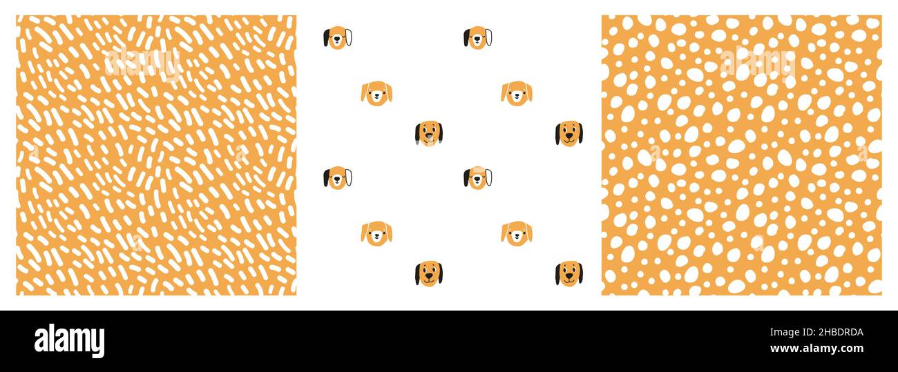 Set of cute funny abstract dots, lines and dogs heads animals hand ...