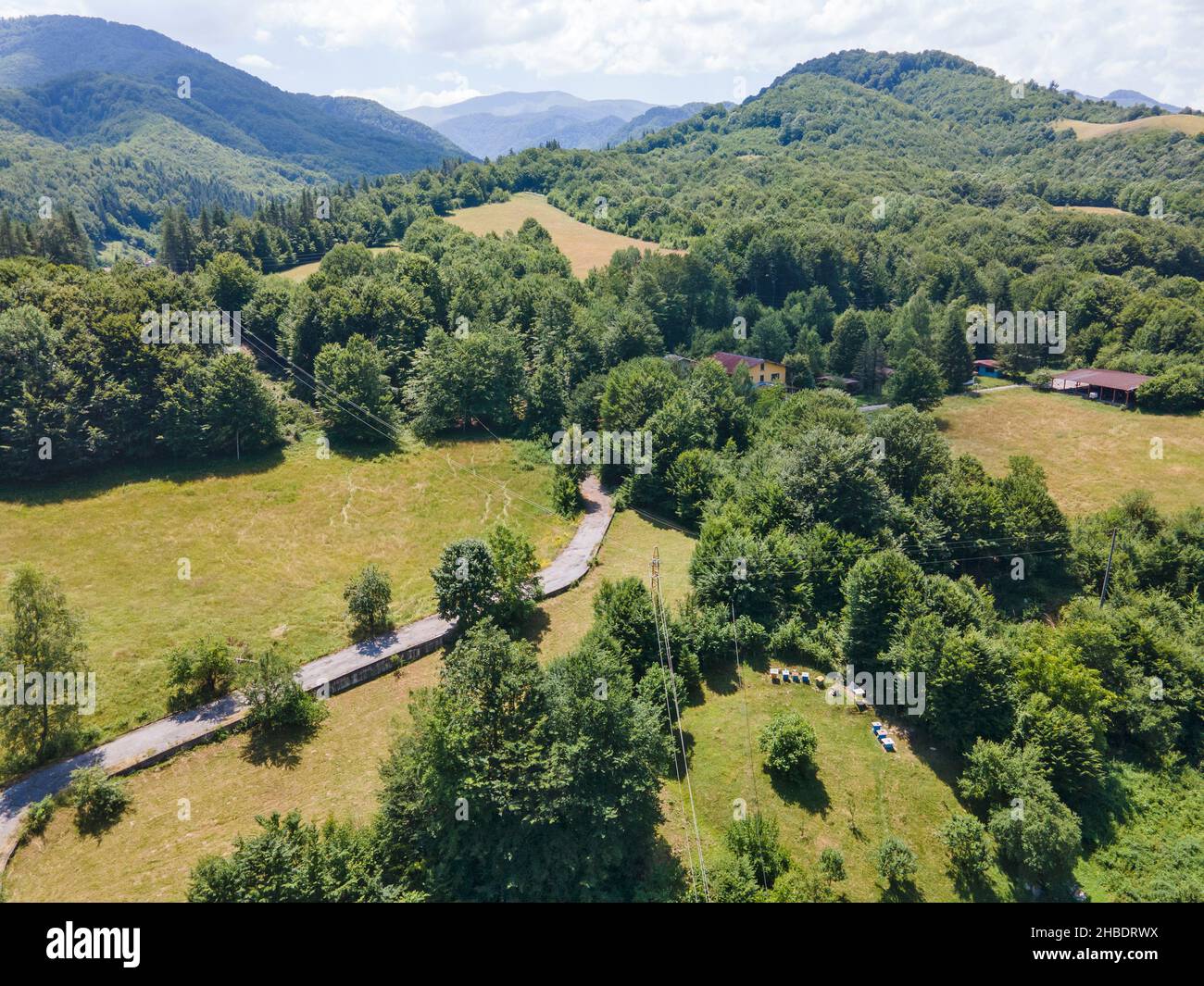Aerial view of resort village of Ribaritsa at Balkan Mountains, Lovech ...