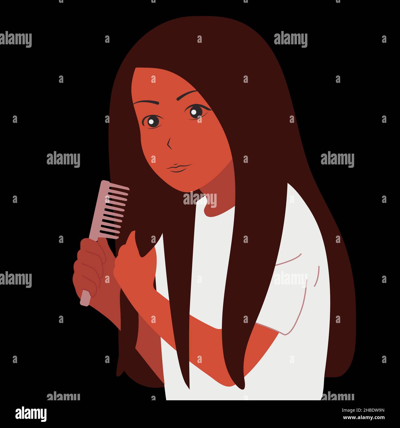 African American girl combing her hair. Hairbrush. Great mood. Vector ...