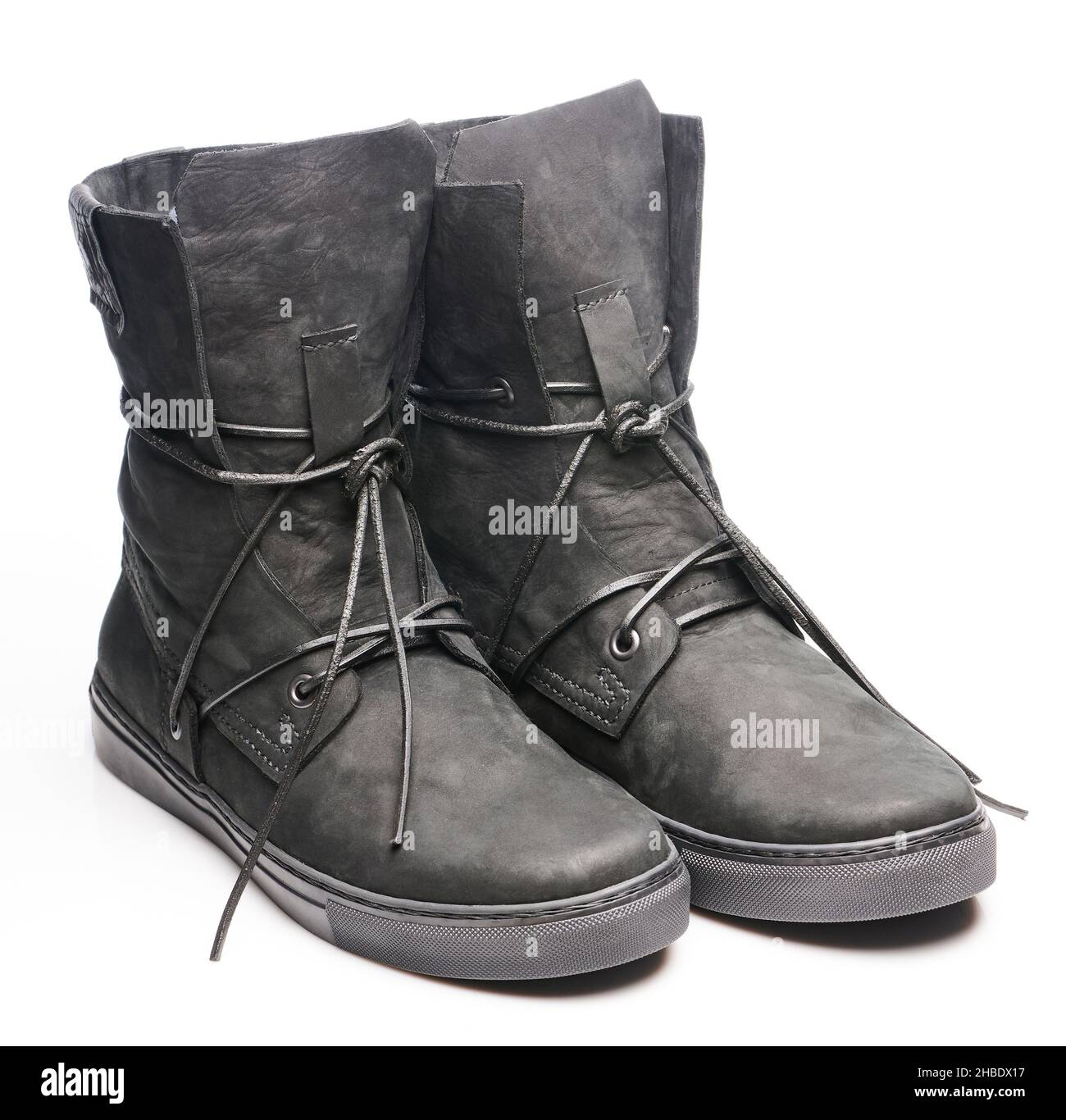 Pair of black leather shoes with laces isometric view isolated Stock ...