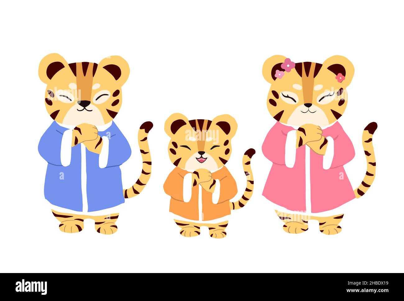 Set of isolated cartoon tiger family for Chinese New Year of Tiger ...