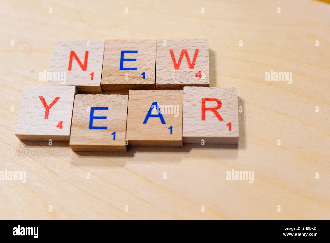 Wooden cube blocks old year hi-res stock photography and images - Alamy