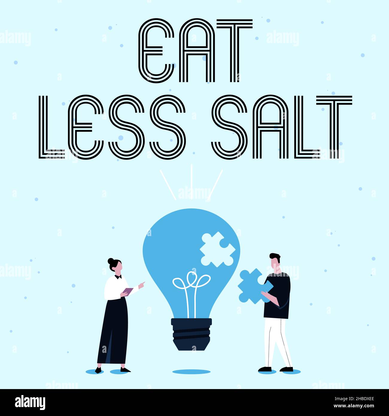 Sign displaying Eat Less Salt. Word for reducing the sodium intake on ...