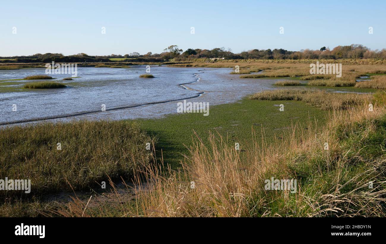 Wide angle view of Pagham harbour nature reserve in late auutmn 2021 ...