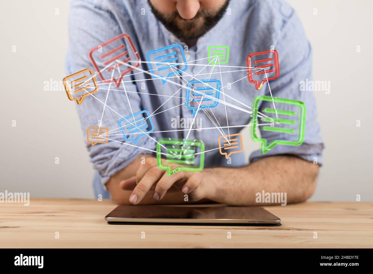 An illustration of email icons and a man in the background Stock Photo ...