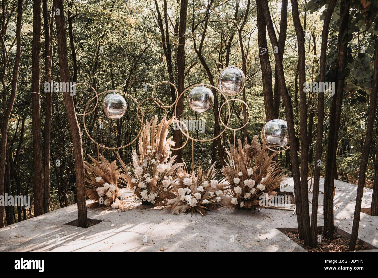 A selective of a decorated stage in a park Stock Photo - Alamy