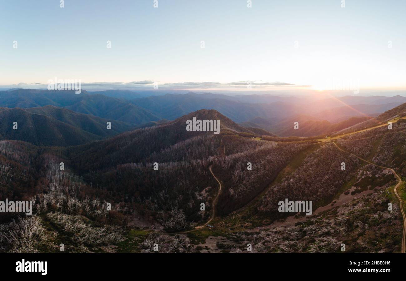 The summer view at sunset around Mt Buller and the Victorian Alps in ...