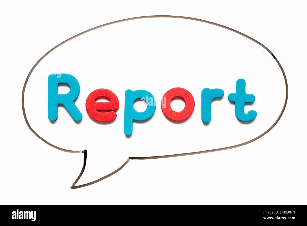 Alphabet letter with word report in black line hand drawing as bubble ...