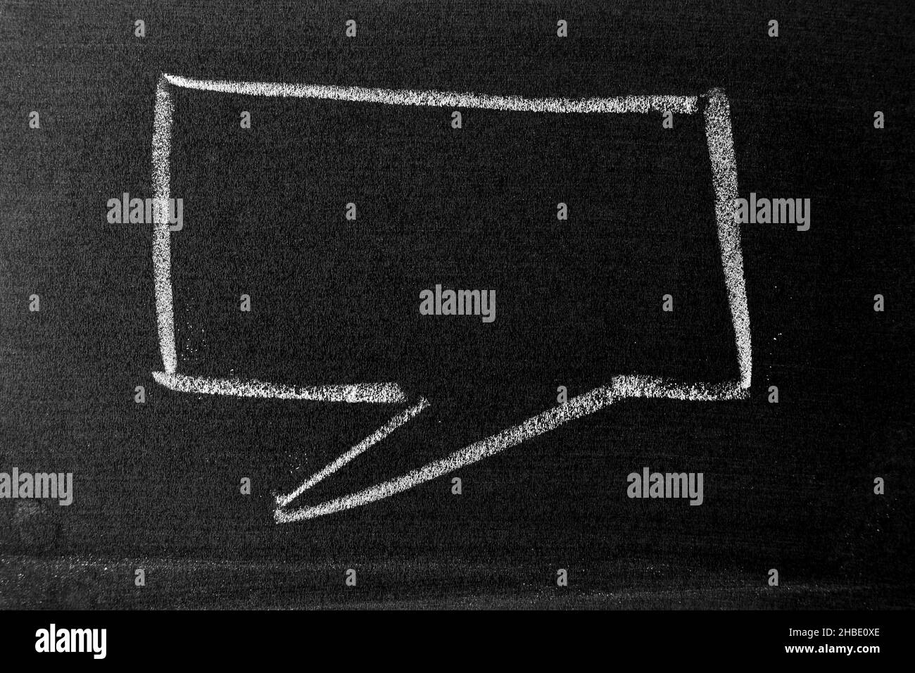 White color chalk hand drawing in square bubble speech shape with blank ...